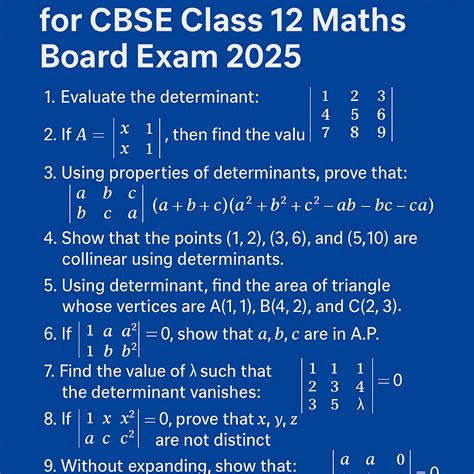Top 10 Determinants Questions For Cbse Class 12 Maths Board Exam 2025