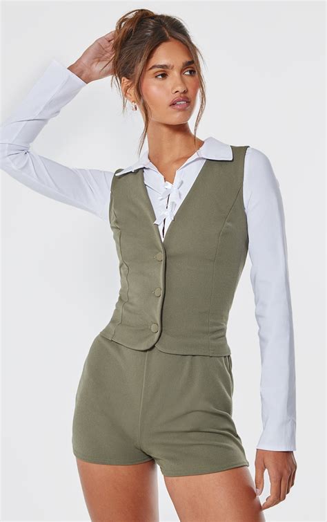 Khaki Soft Tailored Hotpants Co Ords Prettylittlething