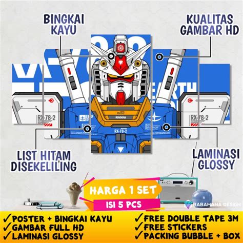 Jual Gundam Poster Bingkai Kayu Gundam 1 Set Pajangan Dinding