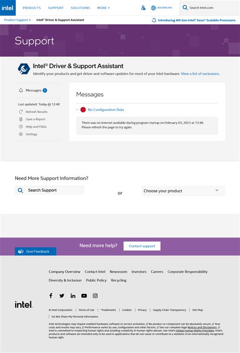 Intel Driver Support Assistant Scan Message No Configuration Data