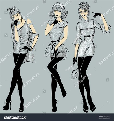Fashion Models Sketch Style Fall Winter Stock Vector Royalty Free