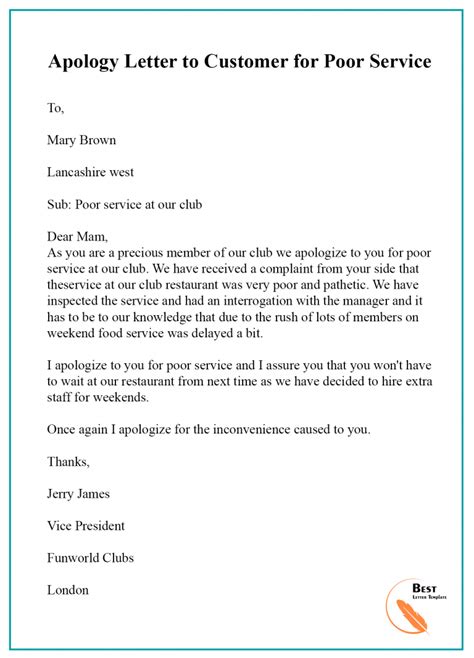 Apology Letter Template To Customer Format Sample Example