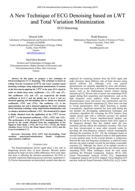 Pdf A New Technique Of Ecg Denoising Based On Lwt And Total Variation