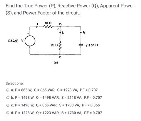 Solved Find The True Power P Reactive Power Q Apparent Chegg