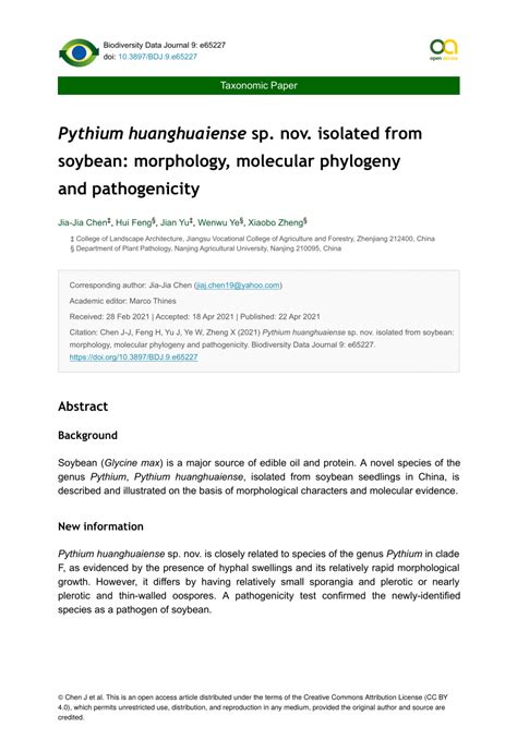 Pdf Pythium Huanghuaiense Sp Nov Isolated From Soybean Morphology Molecular Phylogeny And