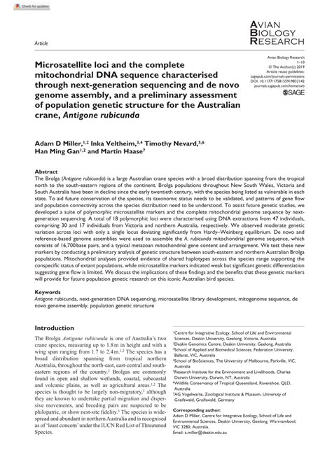 Pdf Microsatellite Loci And The Complete Mitochondrial Dna Sequence Characterised Through Next