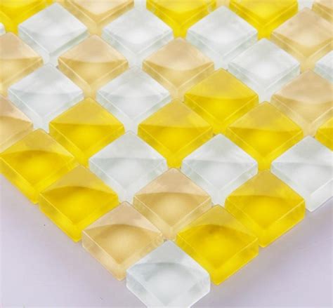 Yellow And White Glass Mosaic Glossy Tile Backsplash Wall Bathroom