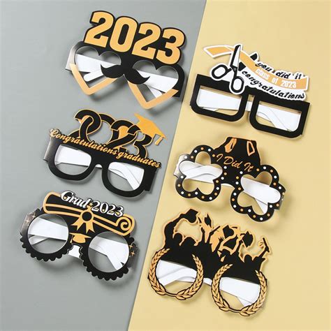 6cps 2023 Black Gold Graduation Eyeglasses Partyneeds Party Decorations