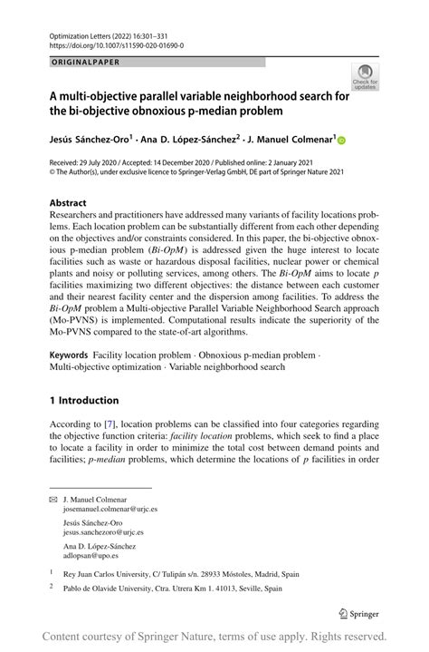 A Multi Objective Parallel Variable Neighborhood Search For The Bi Objective Obnoxious P Median