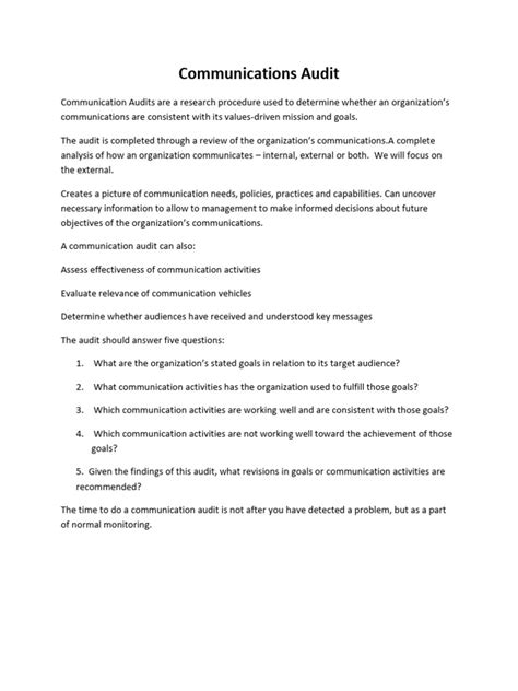 Communications Audit Example Pdf