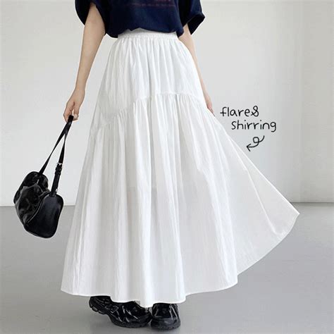 바스락🌿허리밴딩 언발절개셔링플레어롱스커트 3color 하비추천나일론a라인티어드주름편한치마러블리간절기봄여름가을sk 에이블리