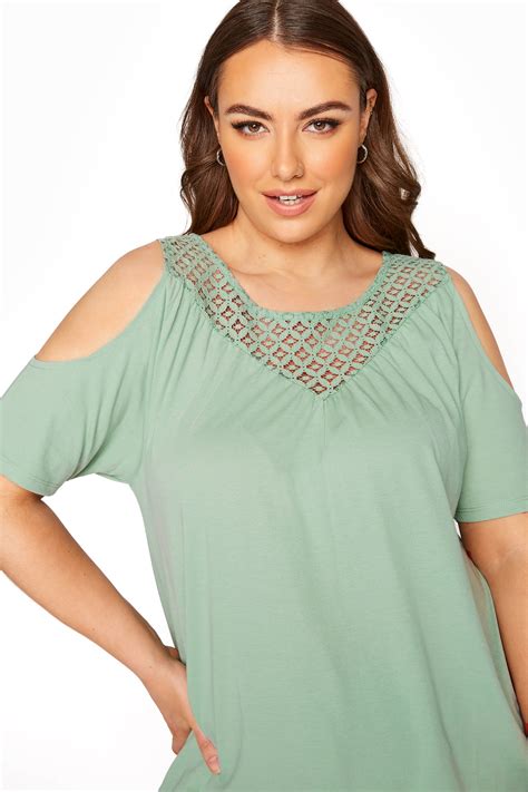 Khaki Lace Cold Shoulder Top Yours Clothing