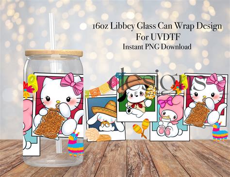 16 Oz Libbey Glass Can Uvdtf Wrap Design Hispanic Snacks Cartoon