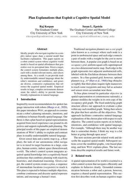Pdf Plan Explanations That Exploit A Cognitive Spatial Model