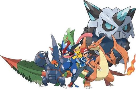 Ash Ketchum And Pikachu With Their Mega Evolve Team Ash Ketchum