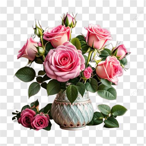 녹색 잎이 달린 분홍색 장미 꽃병과 핑크 장미 꽃병 핑크 장미 녹색 잎이 있는 분홍색 장미와 Png 일러스트 및 이미지 에 대한 무료 다운로드 Pngtree
