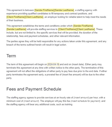 Staffing Agency Contract Template Bluenotary