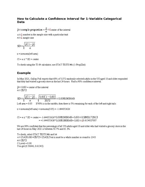 How To Calculate A Confidence Interval For 1 Var Categorical Data How