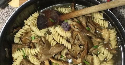 Vegan Dinner Pan Fried Oyster Mushrooms With Flowering Chives And
