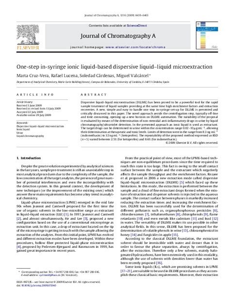 Pdf One Step In Syringe Ionic Liquid Based Dispersive Liquidliquid