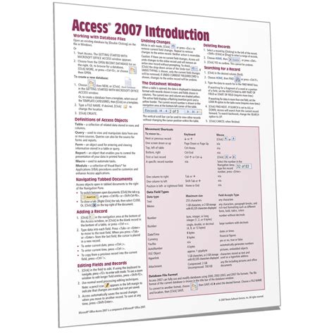Access 2007 Quick Reference Cheat Sheet Guide Card Beezix