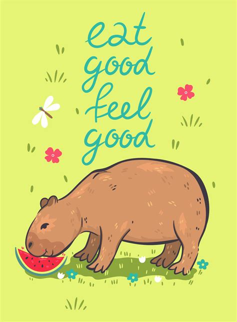 Postcard With A Cute Capybara And An Inscription Vector Graphics