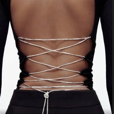 Reselling Zara Ribbed Black Seamless Rhinestones Depop
