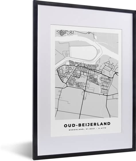 Fotolijst Incl Poster Oud Beijerland Plattegrond Stadskaart