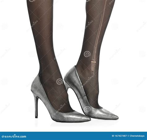 Woman Wearing Torn Tights On White Closeup Stock Image Image Of Lady