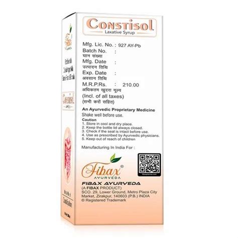 Constisol Constipation Syrup Packaging Size 200ml At ₹ 210 Bottle In Sas Nagar