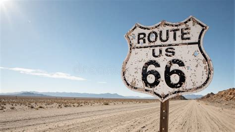 Vintage Route 66 Sign In Desert Landscape Stock Illustration