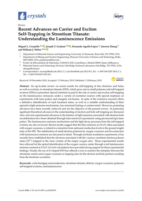 Pdf Recent Advances On Carrier And Exciton Self Trapping In Strontium Titanate Understanding