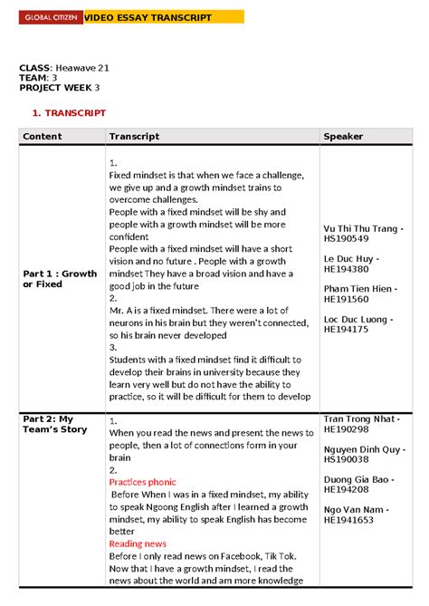Class Team Transcript Video Essay Transcript Class Heawave 21 Team