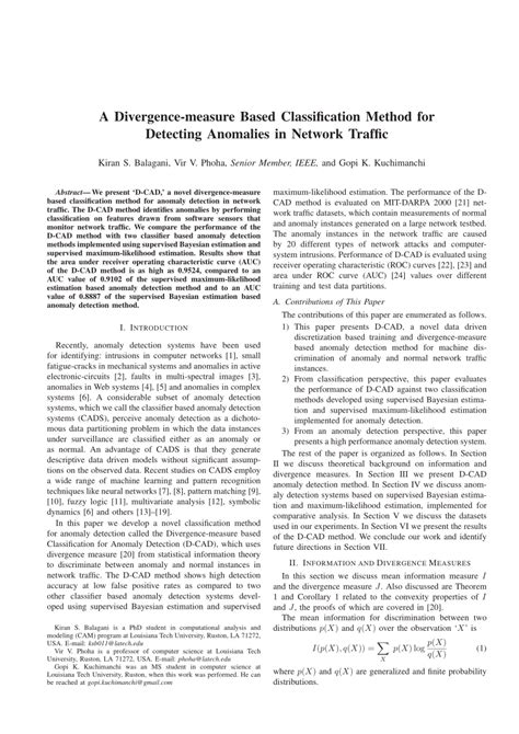 Pdf A Divergence Measure Based Classification Method For Detecting