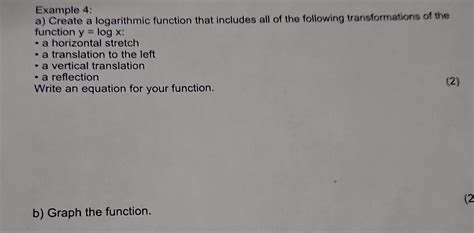 Solved Example A Create A Logarithmic Function That Chegg