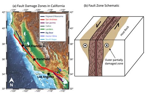 1 A Map Of California Faults With Documented Fault Damage Zones B