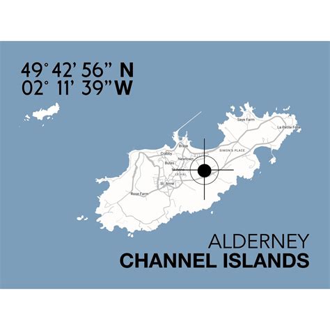 Alderney Landmark Map Seaside Print Coastal Wall Art Seakisses
