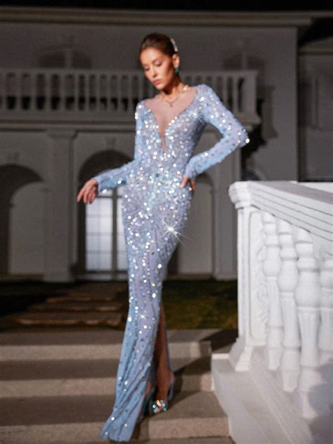 Casey Long Sleeve Rhinestone Mesh Maxi Dress Mew Mews