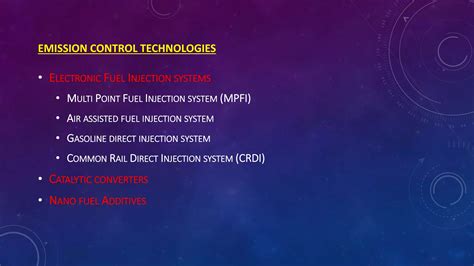 Emission Control Technologies For Automobiles Pptx
