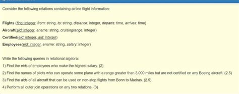 Solved Consider The Following Relations Containing Airline