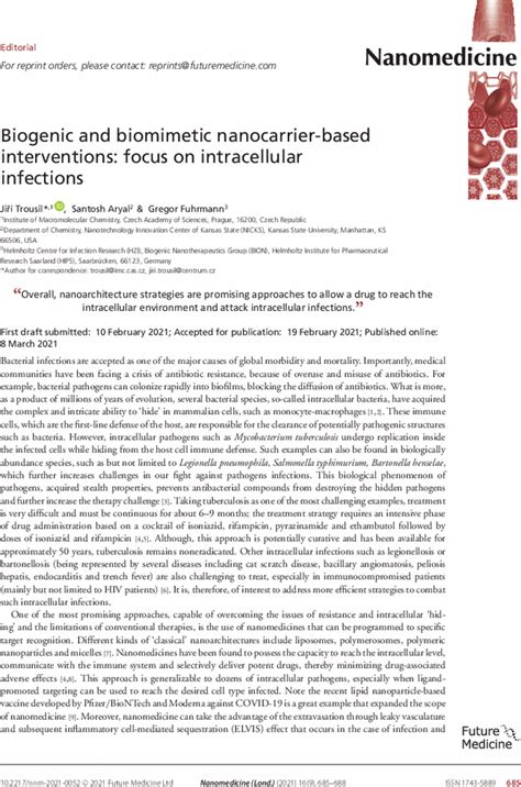 Biogenic And Biomimetic Nanocarrier Based Interventions Focus On Intracellular Infections