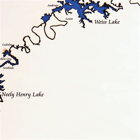 Coosa River Alabama White Washed Wood And Rustic Gray Frame Lake Map