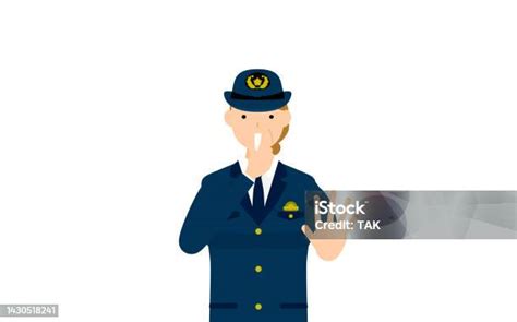 고위 여성 경찰관이 포즈를 취하고 호루라기를 불고 멈춰야 합니다 감시에 대한 스톡 벡터 아트 및 기타 이미지 감시 경찰 제복 경찰관 Istock