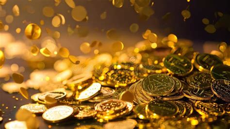 Shiny Gold Coins Stacked On A Table A Pile Of Glittering Gold Coins