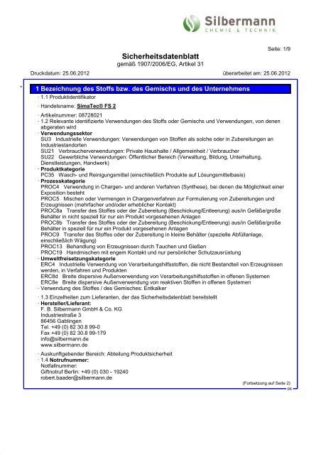 Sima Solv® Fs 2 Fb Silbermann Gmbh