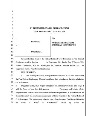 Fillable Online Azd Uscourts Order Setting Final PreTrial Conferencedocx Azd Uscourts Fax