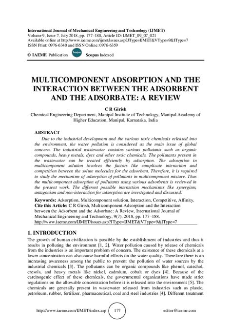 Pdf Multicomponent Adsorption And The Interaction Between The Adsorbent And The Adsorbate A