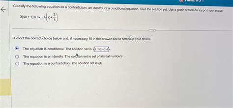 solved classify the following equation as a contradiction