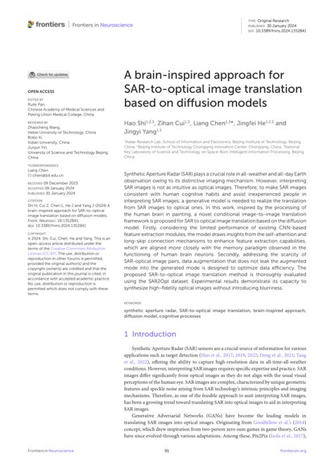 Pdf A Brain Inspired Approach For Sar To Optical Image Translation Based On Diffusion Models