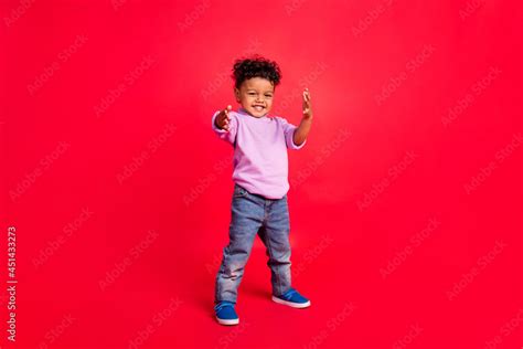 Full Length Body Size View Of Attractive Cheerful Cool Preteen Guy Having Fun Isolated Over